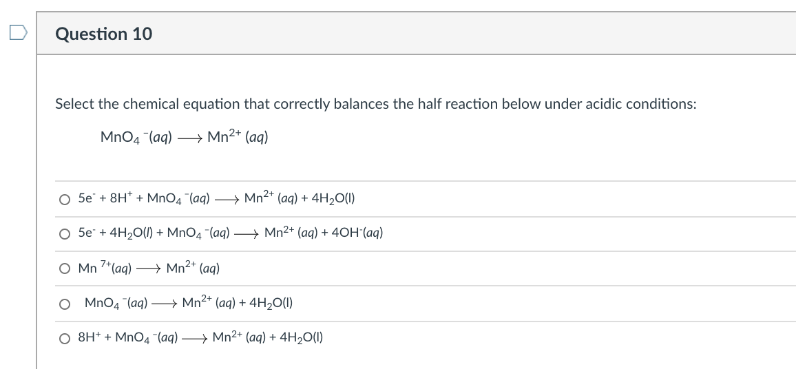 Solved Question 10 Select the chemical equation that | Chegg.com