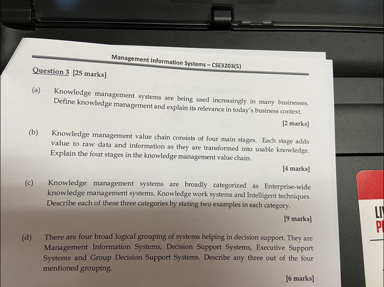 Solved Management Information Systems - CSE3203(5) Question | Chegg.com