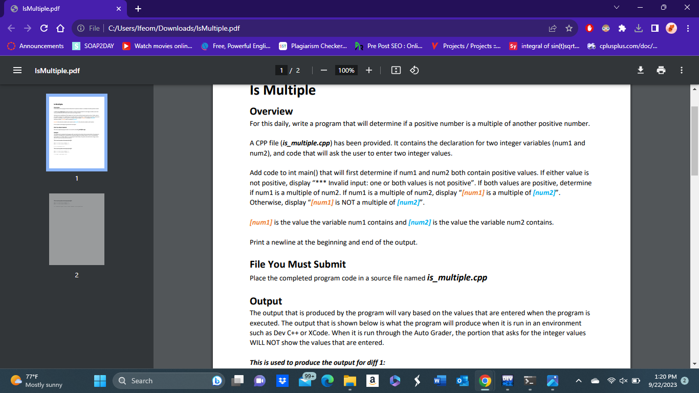 Solved Overview For this daily, write a program that will | Chegg.com