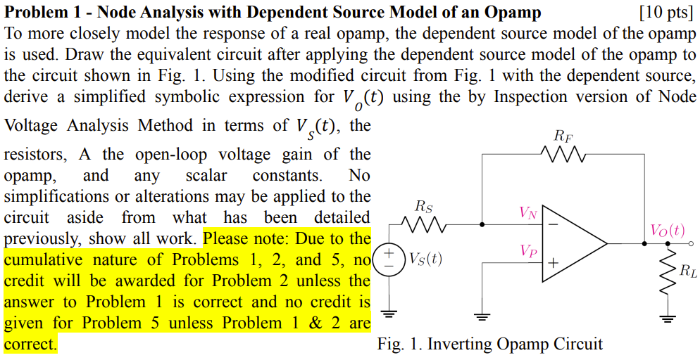 Solved Problem 1 - Node Analysis with Dependent Source Model | Chegg.com
