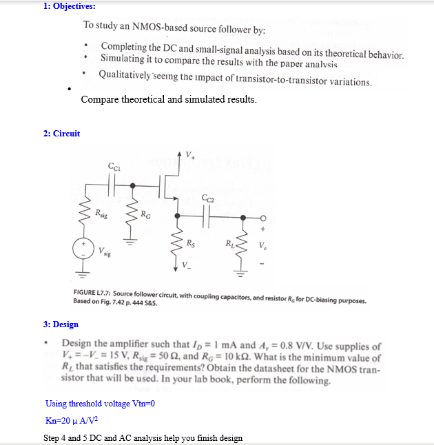 1: Objectives: To study an NMOS-based source follower | Chegg.com