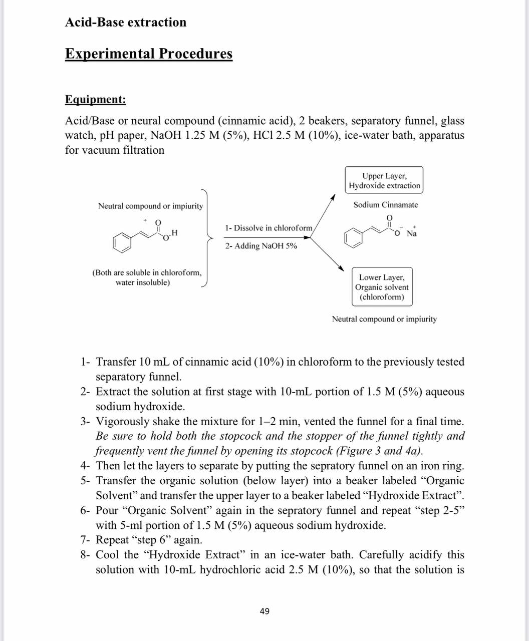 Acid-Base extraction Experimental Procedures | Chegg.com