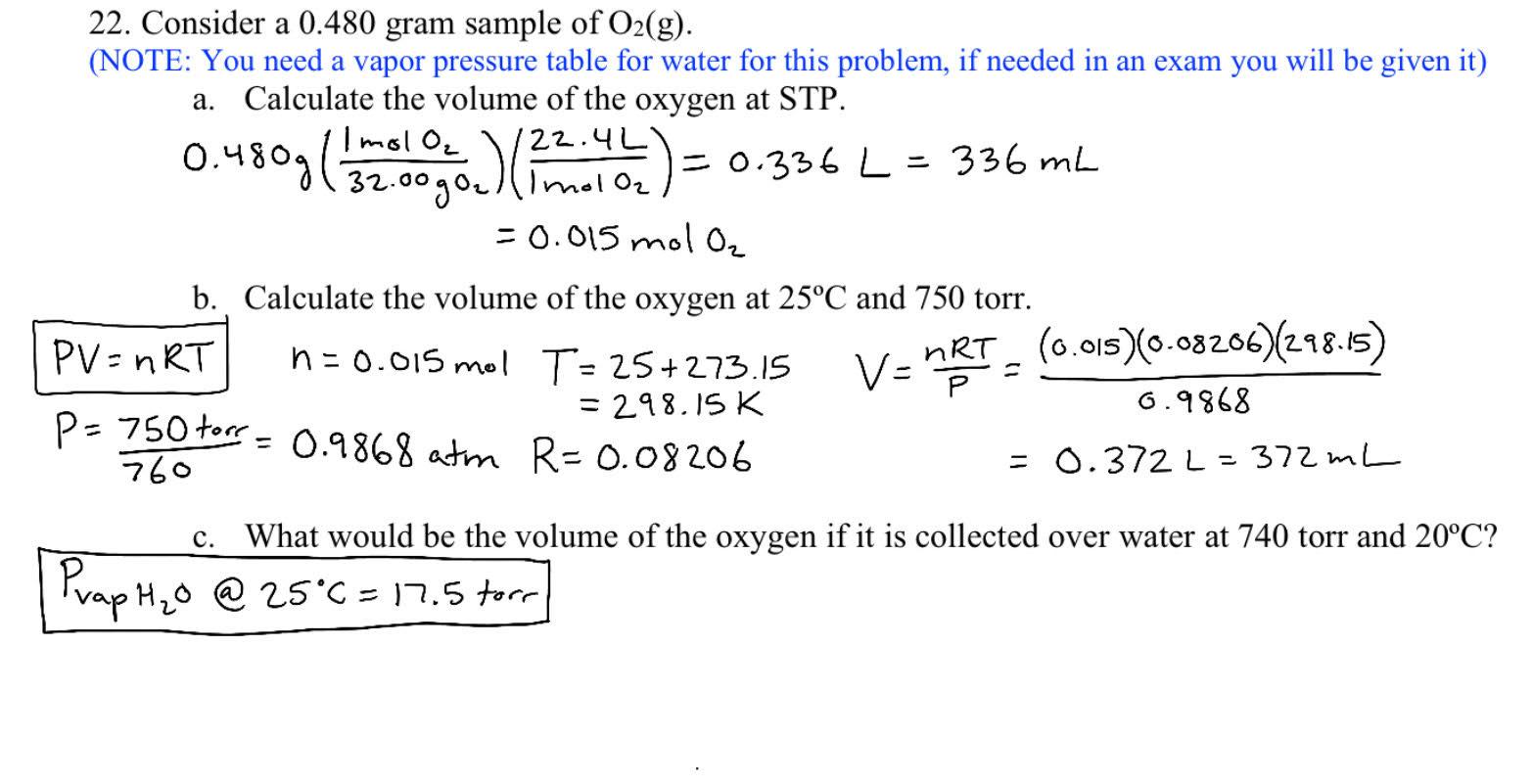 Solved 22. Consider a 0.480 gram sample of O2( g). (NOTE: | Chegg.com