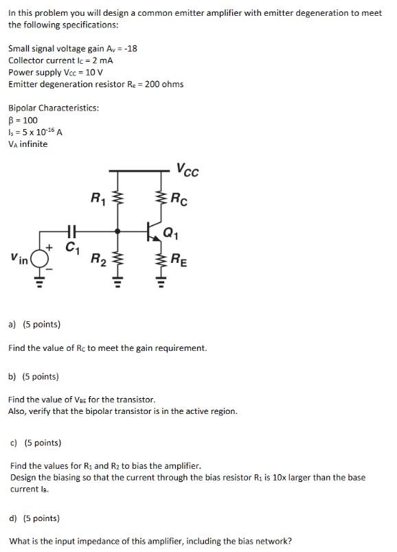 Solved In this problem you will design a common emitter | Chegg.com
