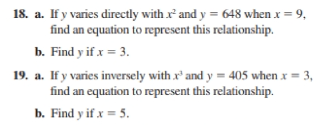 Solved 18. a. If y varies directly with x2 and y=648 when | Chegg.com
