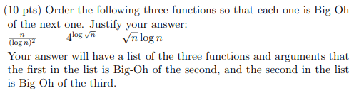 Solved Order the following three functions so that each one | Chegg.com