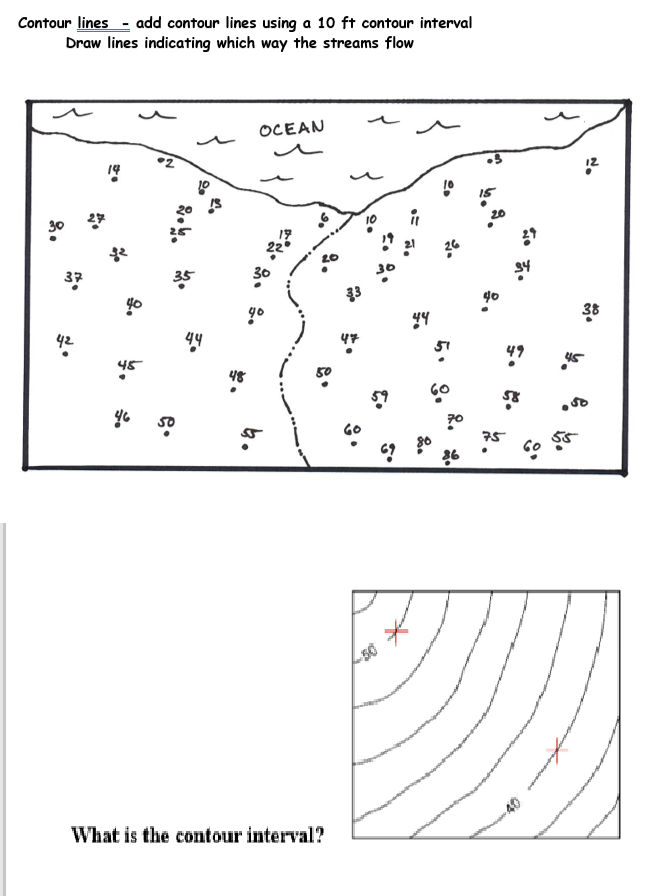 Solved Contour lines - add contour lines using a 10 ft | Chegg.com