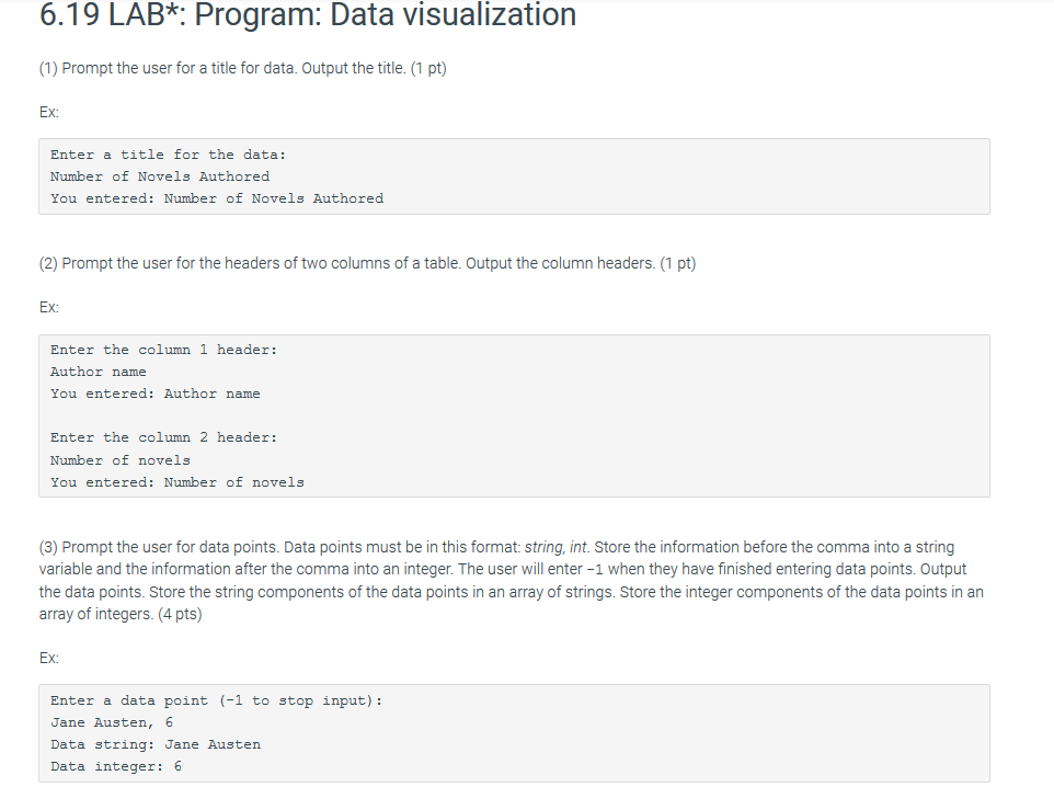 6.19 LAB*: Program: Data visualization (1) Prompt the | Chegg.com