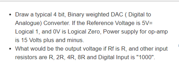 Solved • Draw a typical 4 bit, Binary weighted DAC (Digital | Chegg.com