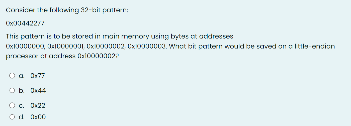 Solved Consider the following 32-bit pattern: Ox00442277 | Chegg.com