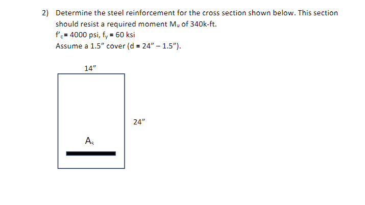 Solved 2) Determine the steel reinforcement for the cross | Chegg.com