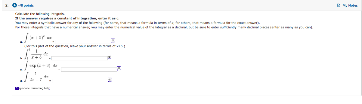 Solved 2. -/8 points My Notes Calculate the following | Chegg.com