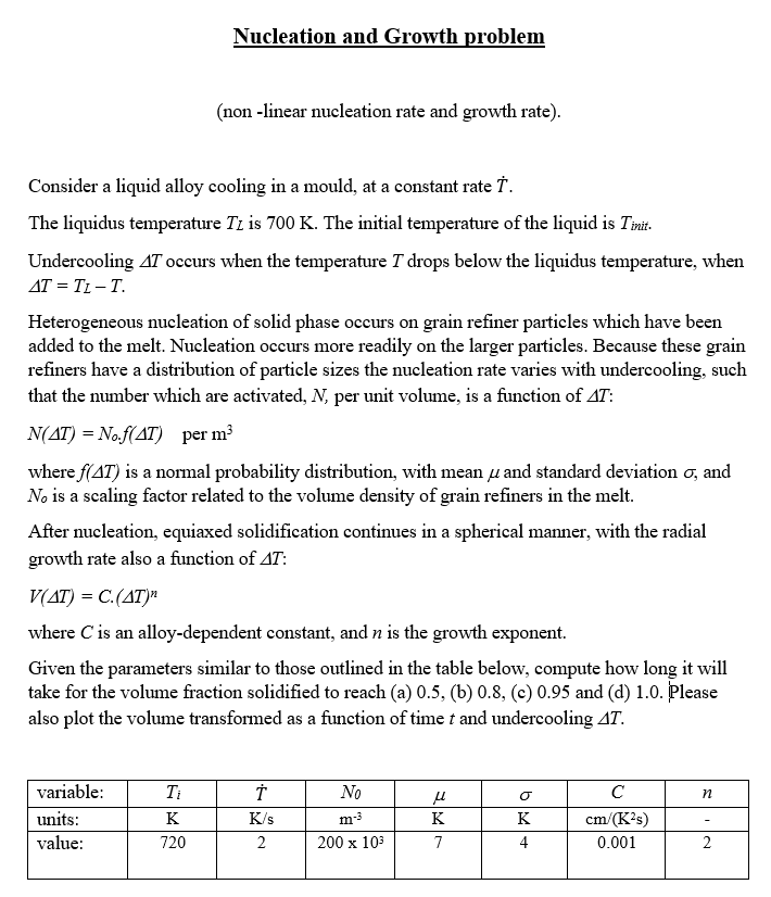 Nucleation and Growth problem (non-linear nucleation | Chegg.com