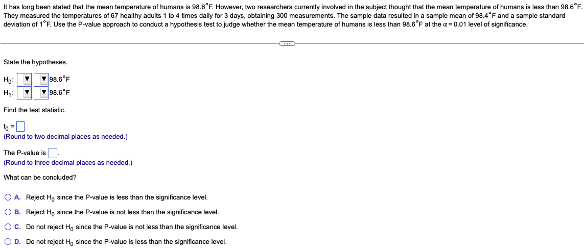 Solved Drop down box options are (μ, 𝜎, or p) (Less than, | Chegg.com