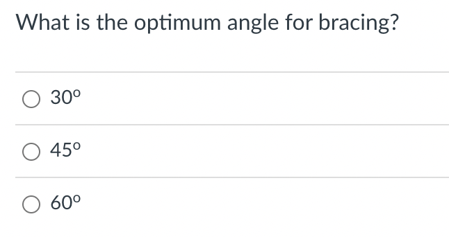 Solved What is the optimum angle for bracing? 30° 45° 60° | Chegg.com