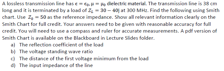 Solved A lossless transmission line has ϵ=ϵ0,μ=μ0 dielectric | Chegg.com
