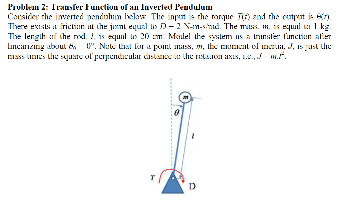 Solved Problem 2: Transfer Function of an Inverted Pendulum | Chegg.com