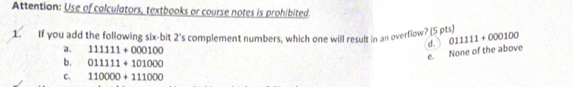 Solved If you add the following six-bit 2's complement | Chegg.com