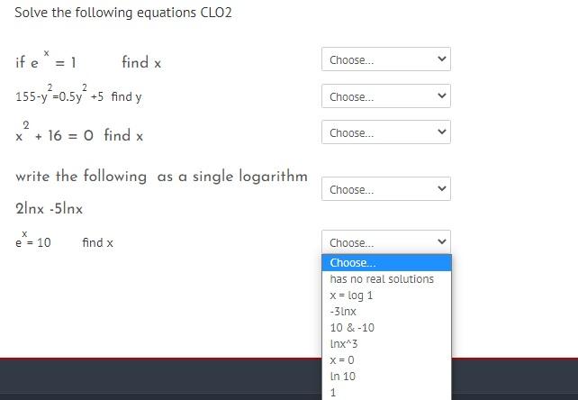 Solved Solve the following equations CLO2 find x Choose... | Chegg.com