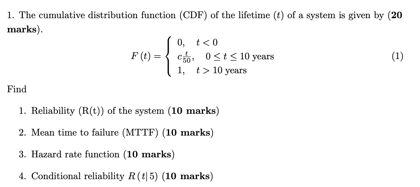 Solved 1. The cumulative distribution function (CDF) of the | Chegg.com