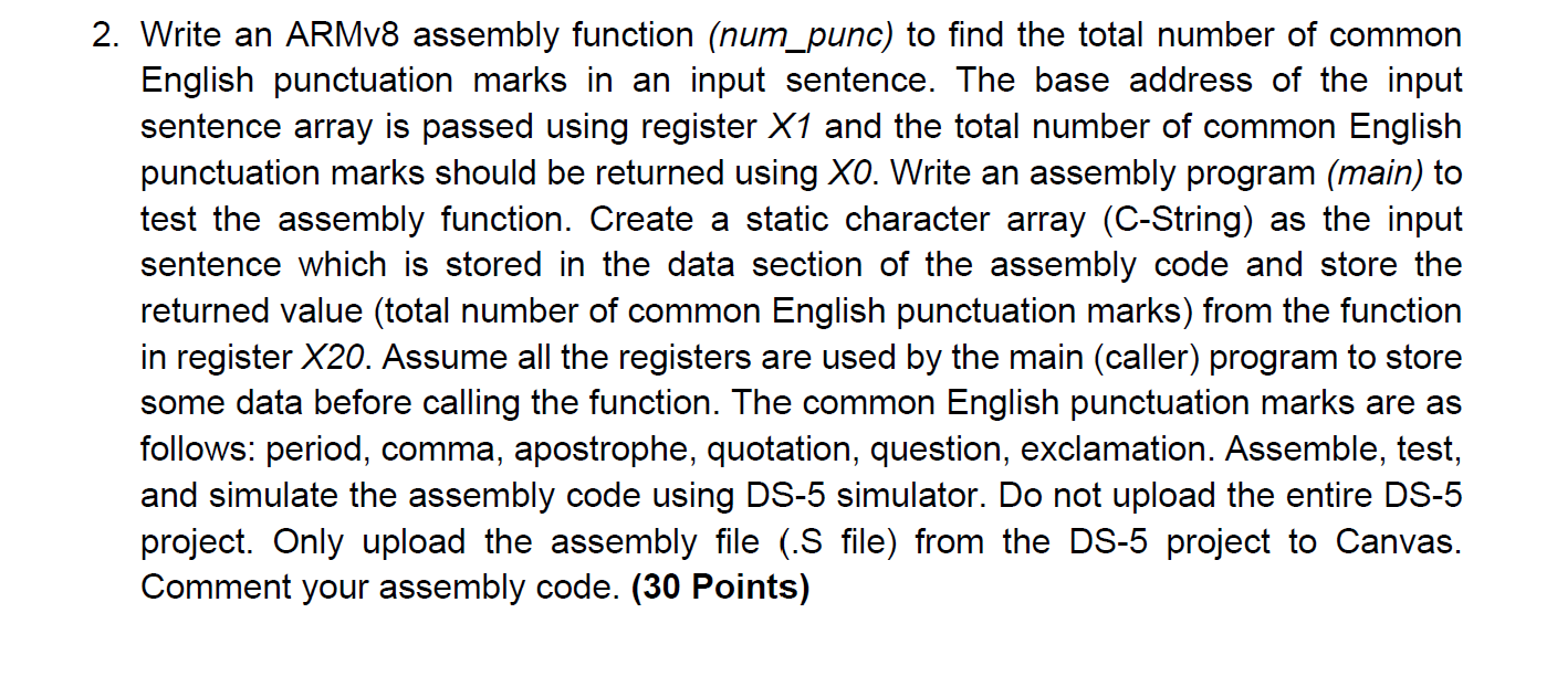 Solved 2 Write An Armv8 Assembly Function Numpunc To 