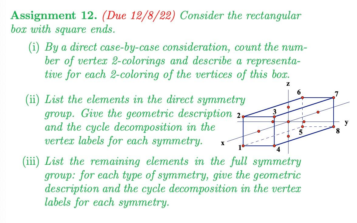 Solved Assignment 12. (Due 12/8/22) Consider the rectangular | Chegg.com