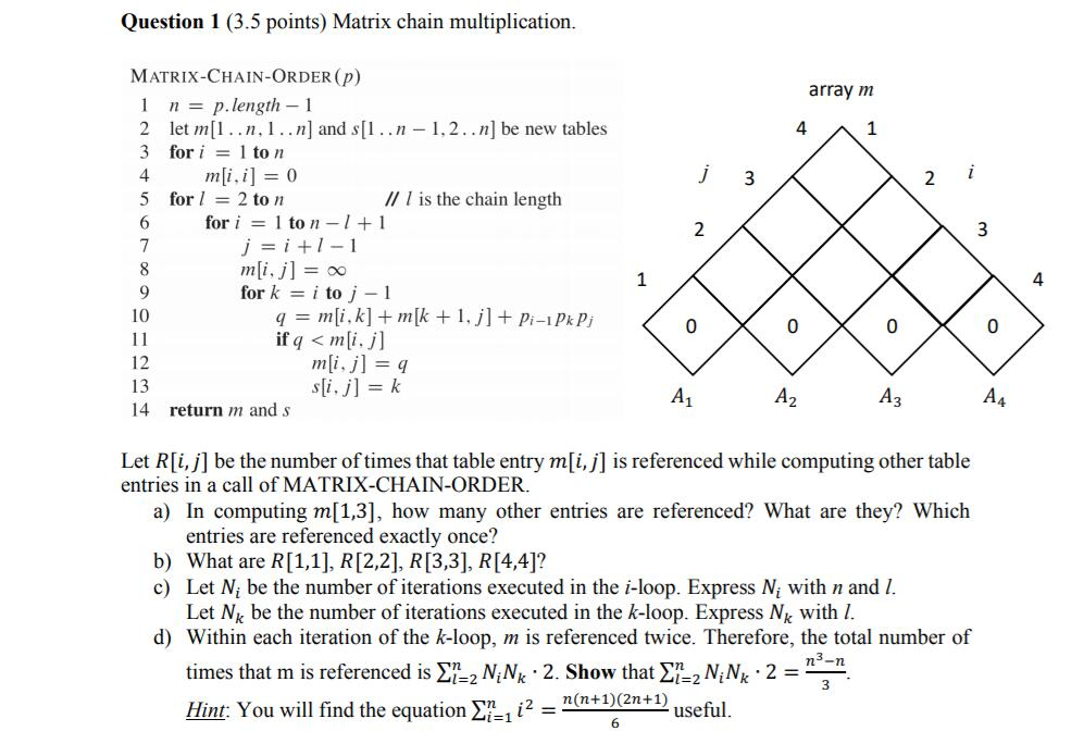 Question 1 (3.5 points) Matrix chain multiplication. | Chegg.com