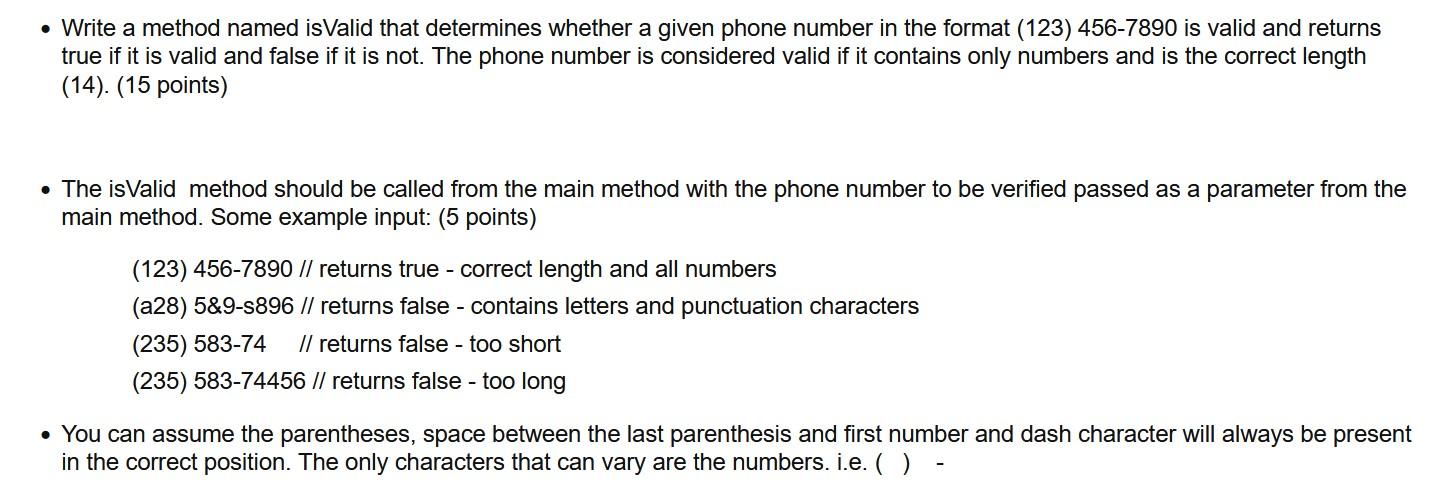 Solved - Write a method named isValid that determines | Chegg.com