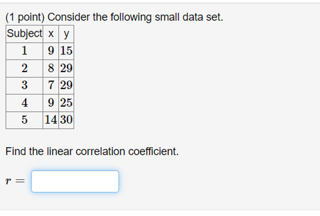 Solved (1 ﻿point) ﻿Consider the following small data | Chegg.com