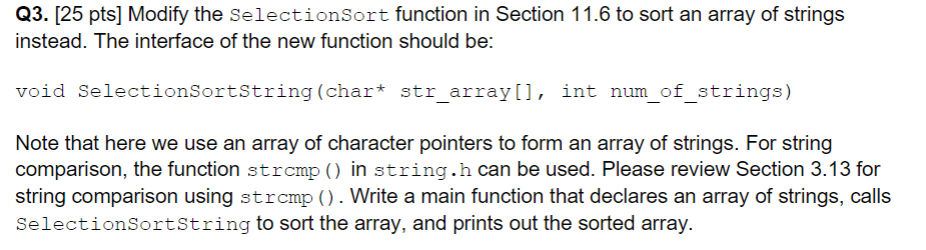 Solved Q3. [25 pts] Modify the selectionSort function in | Chegg.com