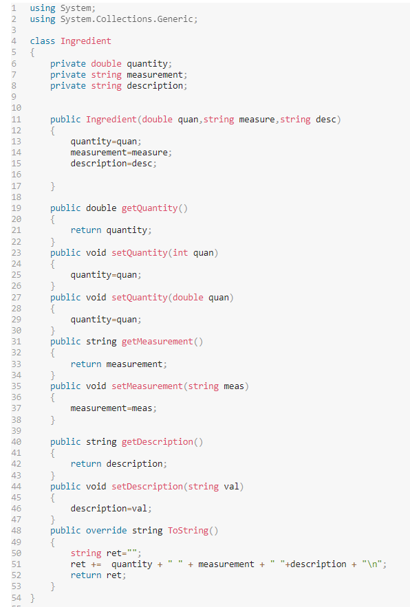 Solved Modify the Ingredient Class - Update Ingredient to | Chegg.com
