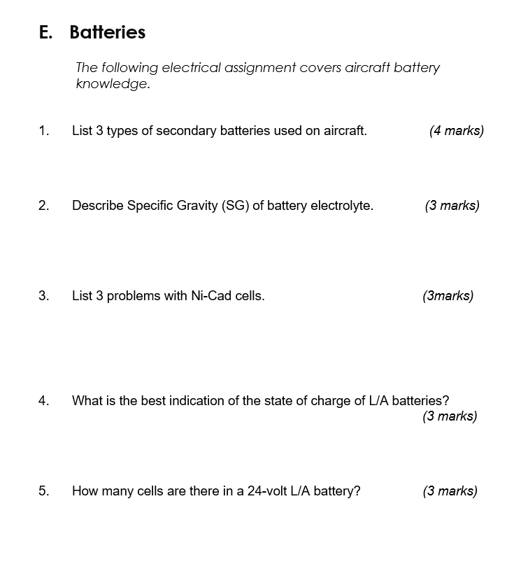 Solved E. Batteries The following electrical assignment | Chegg.com