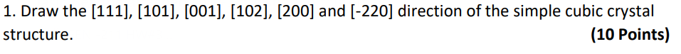 Solved 1. Draw the [111], [101], [001], [102], [200] and | Chegg.com