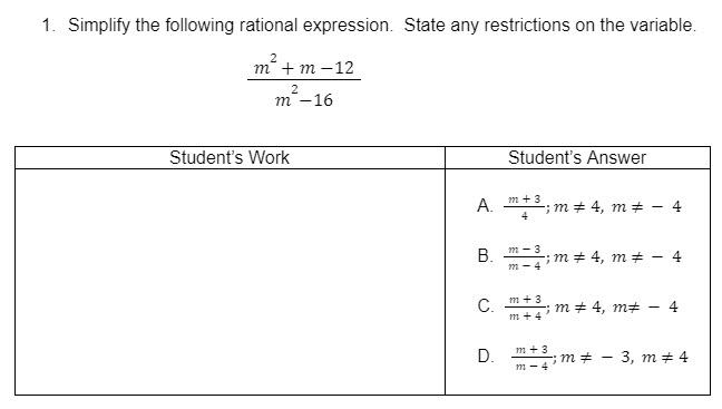 Solved 1. Simplify the following rational expression. State | Chegg.com