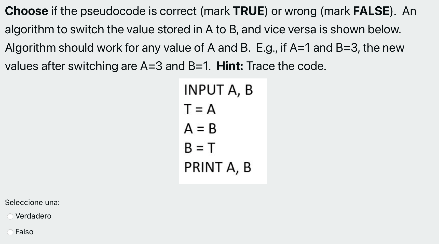 Solved Choose if the pseudocode is correct (mark TRUE) or | Chegg.com