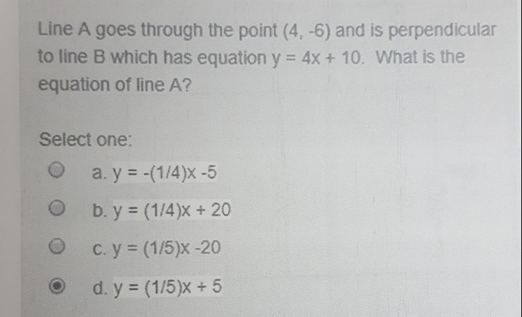 Solved Line A goes through the point (4, -6) and is | Chegg.com