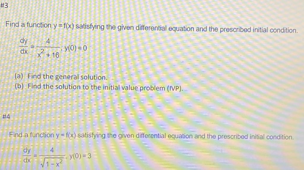 Solved Find a function y=f(x) satisfying the given | Chegg.com