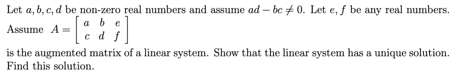 Solved Let a, b, c, d be non-zero real numbers and assume ad | Chegg.com