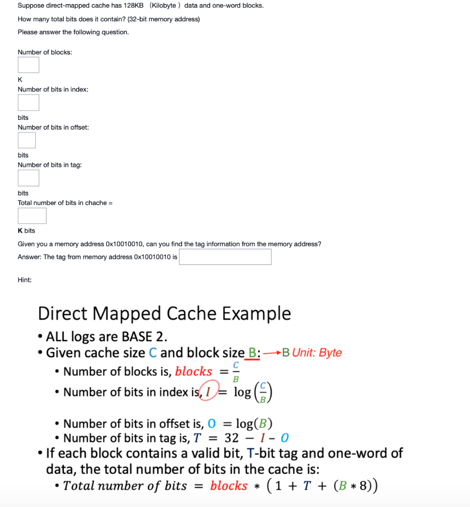 Solved Suppose direct-mapped cache has 128KB (kilobyte) data | Chegg.com