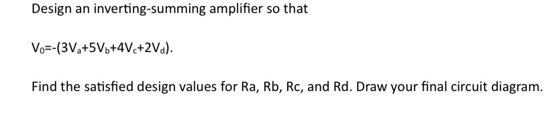 Solved Design an inverting-summing amplifier so that V0=−(3 | Chegg.com