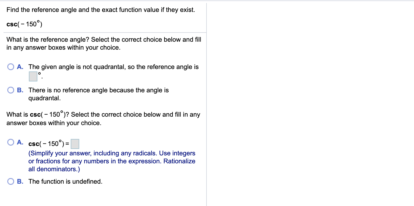 Solved Find the reference angle and the exact function value | Chegg.com