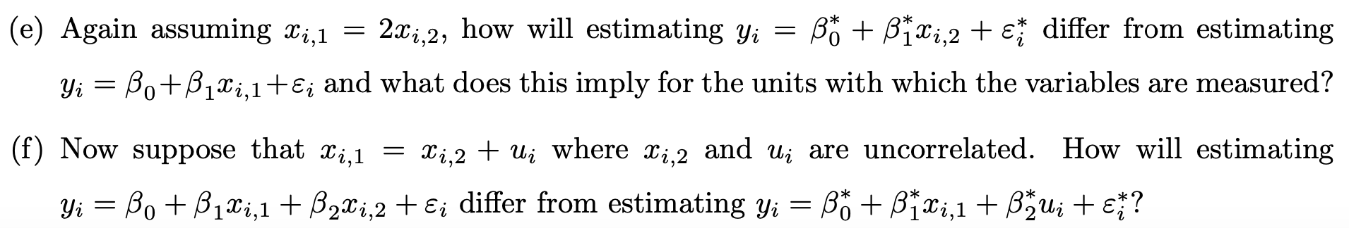Consider the following multiple regression model: Yi | Chegg.com