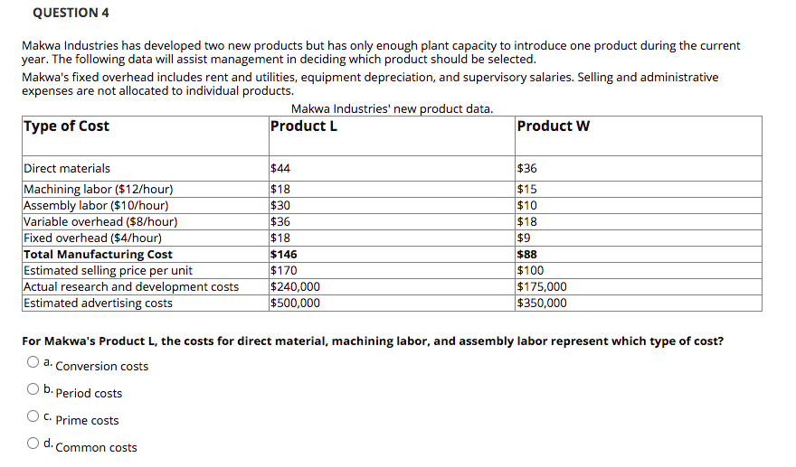 Solved QUESTION 3 The estimated unit costs for a company to | Chegg.com