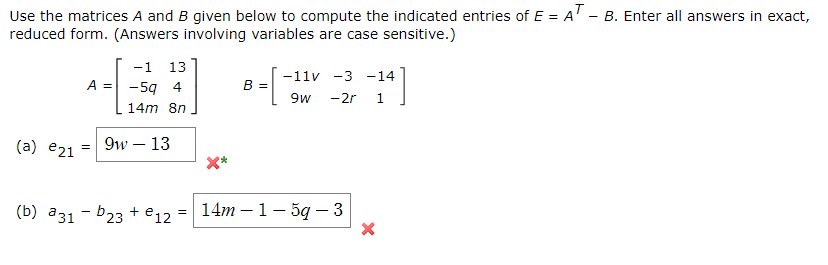 Solved Use the matrices A and B given below to compute the | Chegg.com