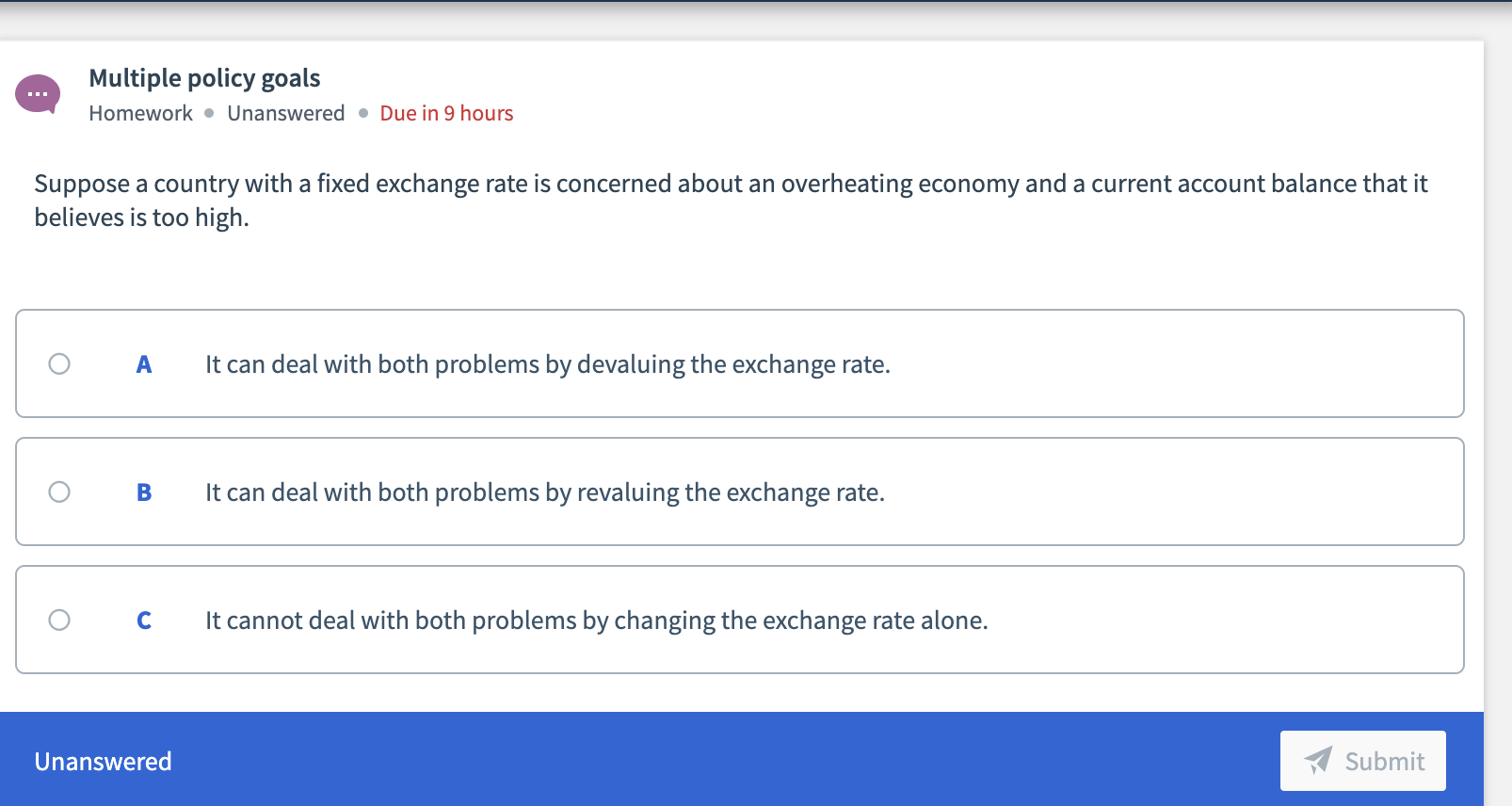 Solved Impossible trinity Homework. Unanswered • Due in 9 | Chegg.com