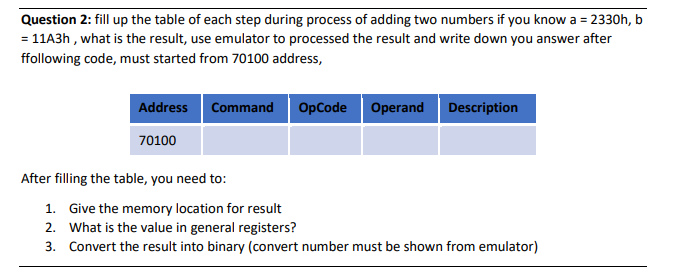 Question 2: fill up the table of each step during | Chegg.com