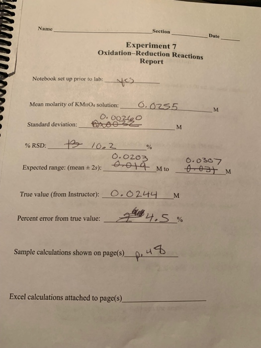 Solved: Experiment 7 An Oxidation-Reduction Reaction Purpo... | Chegg.com