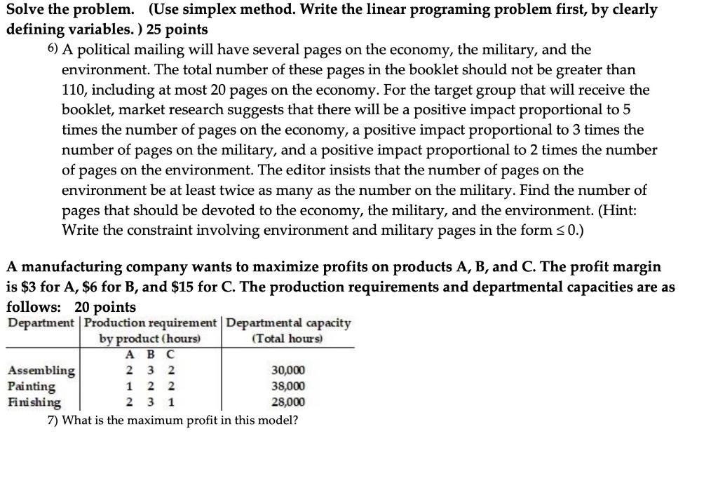 Solve the problem. (Use simplex method. Write the | Chegg.com