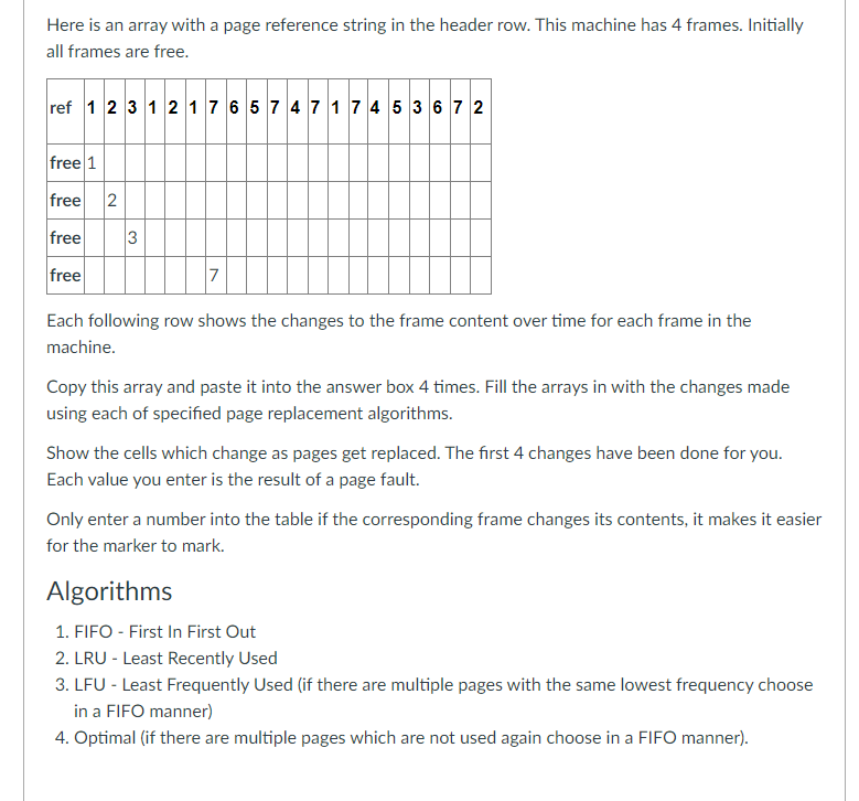 Solved Here is an array with a page reference string in the | Chegg.com
