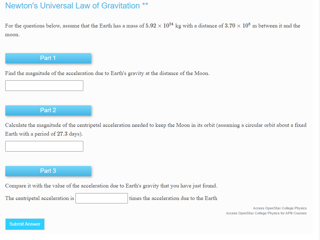 Solved Newton's Universal Law of Gravitation ** For the | Chegg.com